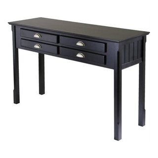 Pemberly Row 4-Drawer Transitional Solid Wood Console Table in Black ...