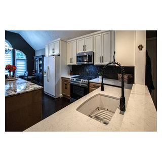 Two-one Wood and White Kitchen with Multi Colored Quartz Countertops ...