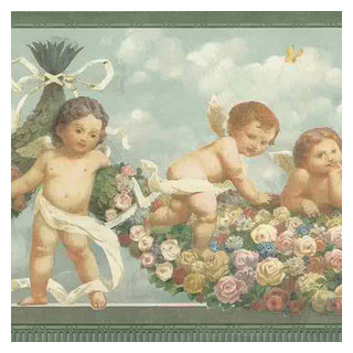 Wallpaper Border Faded Angels Prepasted Blue Beige White 9"x15 ...
