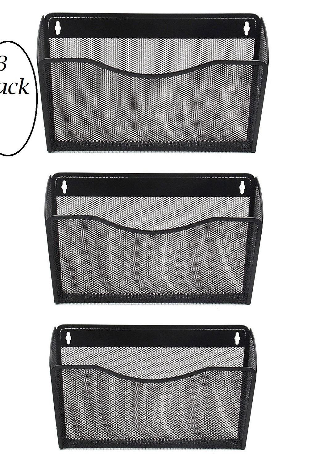 YBM Home Mesh Wall Mount File Holder Black 13.1"x3.75"x8.5", 3 Pack ...