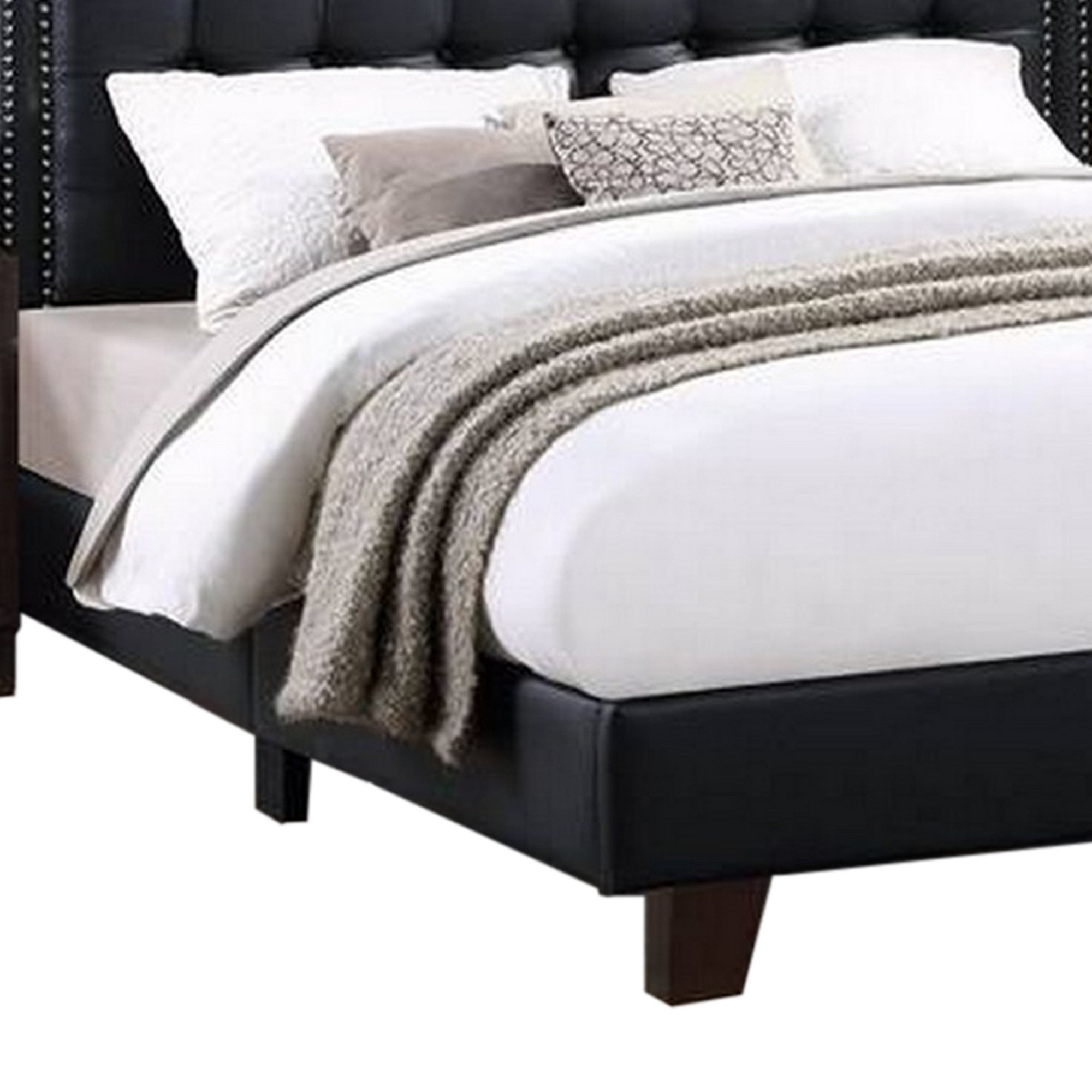 Vea Modern Platform Queen Bed, Deep Tufted Upholstery, Black Faux Leather - Transitional ...