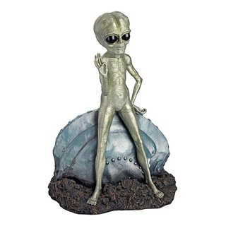Roswell The Alien With Spacecraft Statue - Eclectic - Garden Statues ...