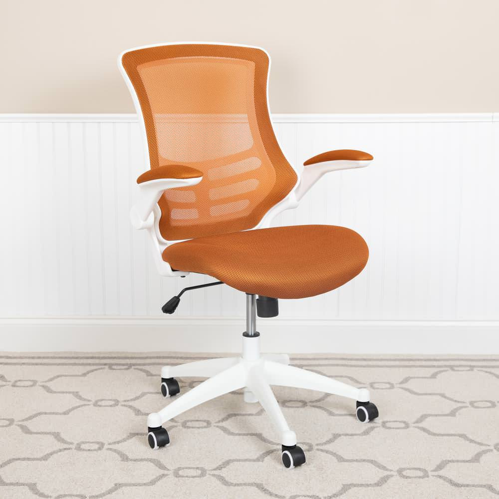 Mid-Back Tan Mesh Swivel Ergonomic Task Office Chair with White Frame ...