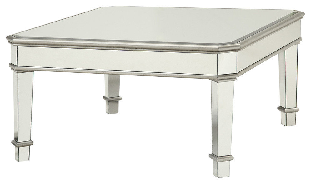 Mirrored Transitional Style Wooden Coffee Table With Beveled Edges ...