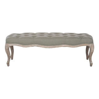 Elegant Backless Indoor Bench with Pickled Oak Cabriole Legs and Padded ...