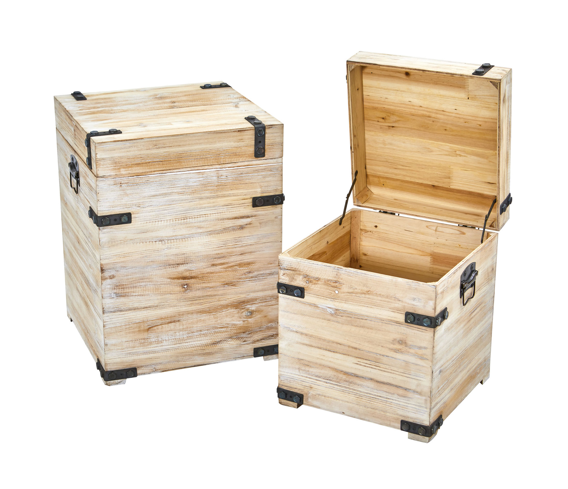 Decorative White Wash Storage Boxes With Metal Detail, 2-Piece Set ...