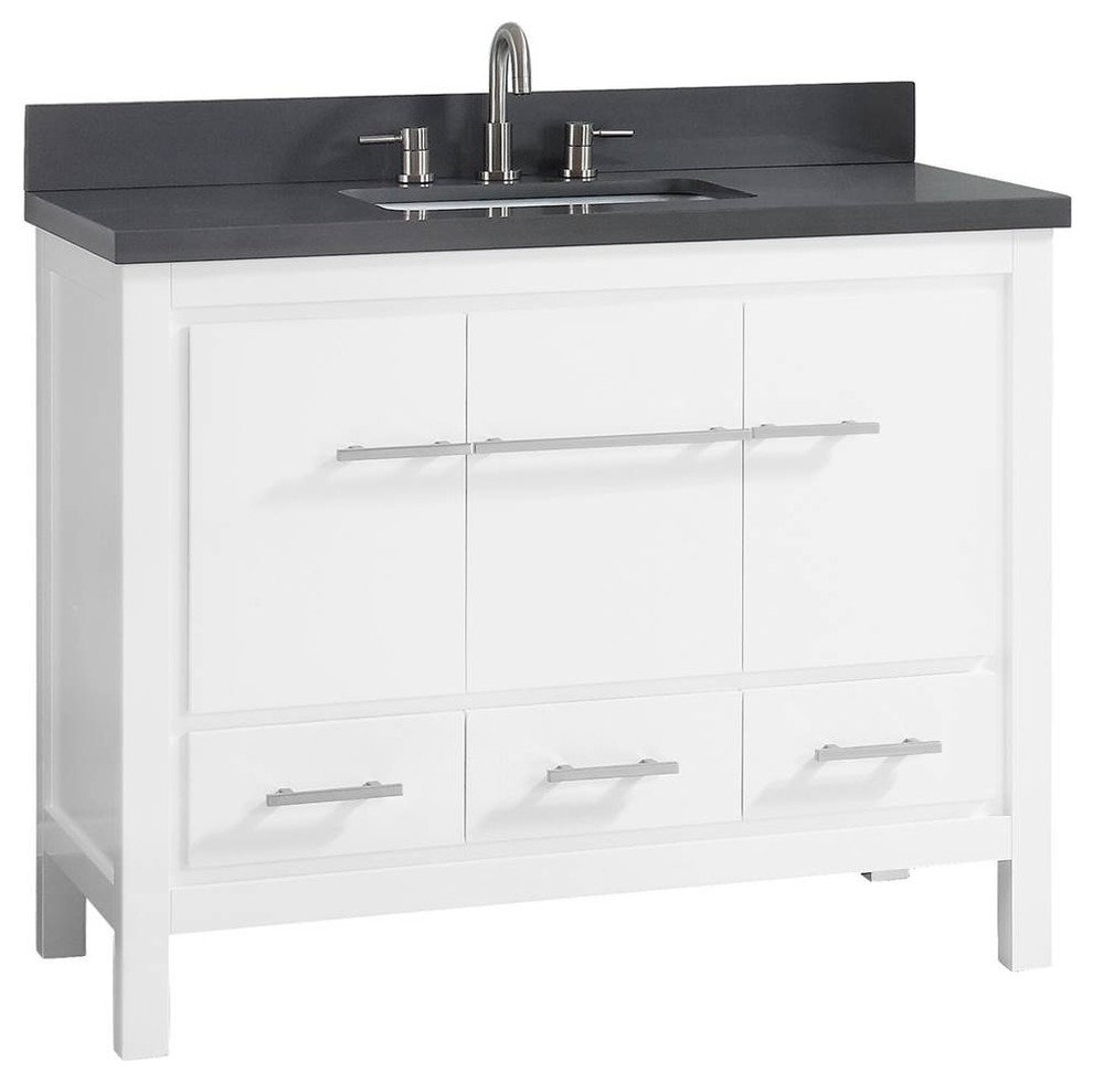 Azzuri Riley 42" Vanity, White With Gray Quartz Top - Transitional ...