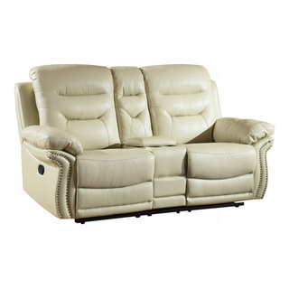 44" Comfortable Beige Leather Console Loveseat - Transitional ...