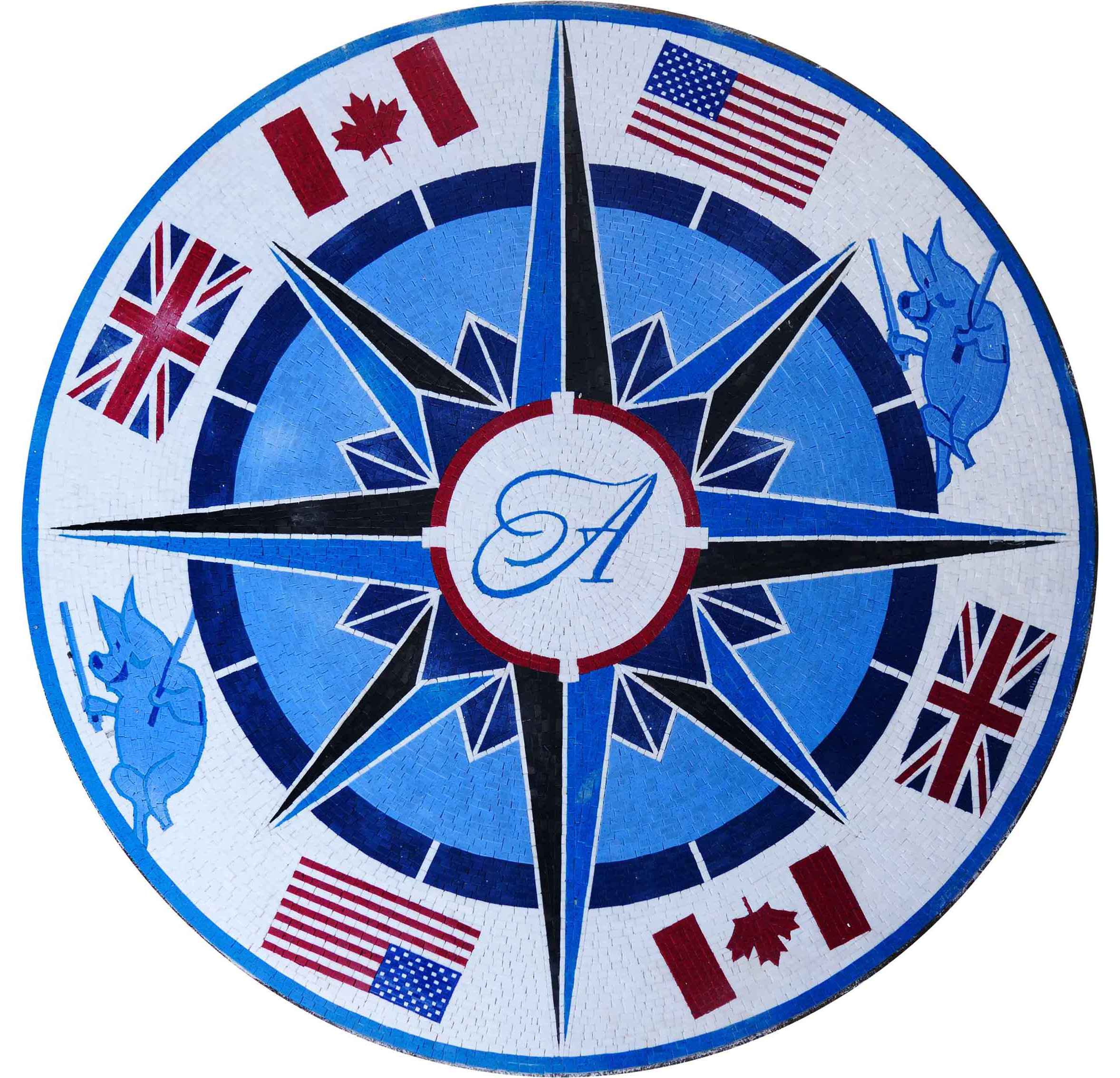 Compass & Flags - Mosaic Art, 72" x 72" - Beach Style - Tile Murals ...