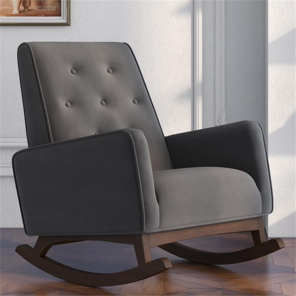 Pemberly Row Microfiber Upholstered Tight-Back Rocking Chair in Dark ...