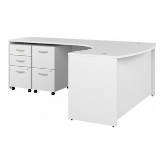Studio C 60W Left Hand L-Bow Desk with Drawers in White - Engineered ...
