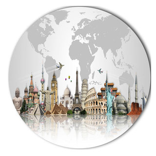 Famous Monuments Across World, Art Round Wall Art, Disc of 23 inch ...