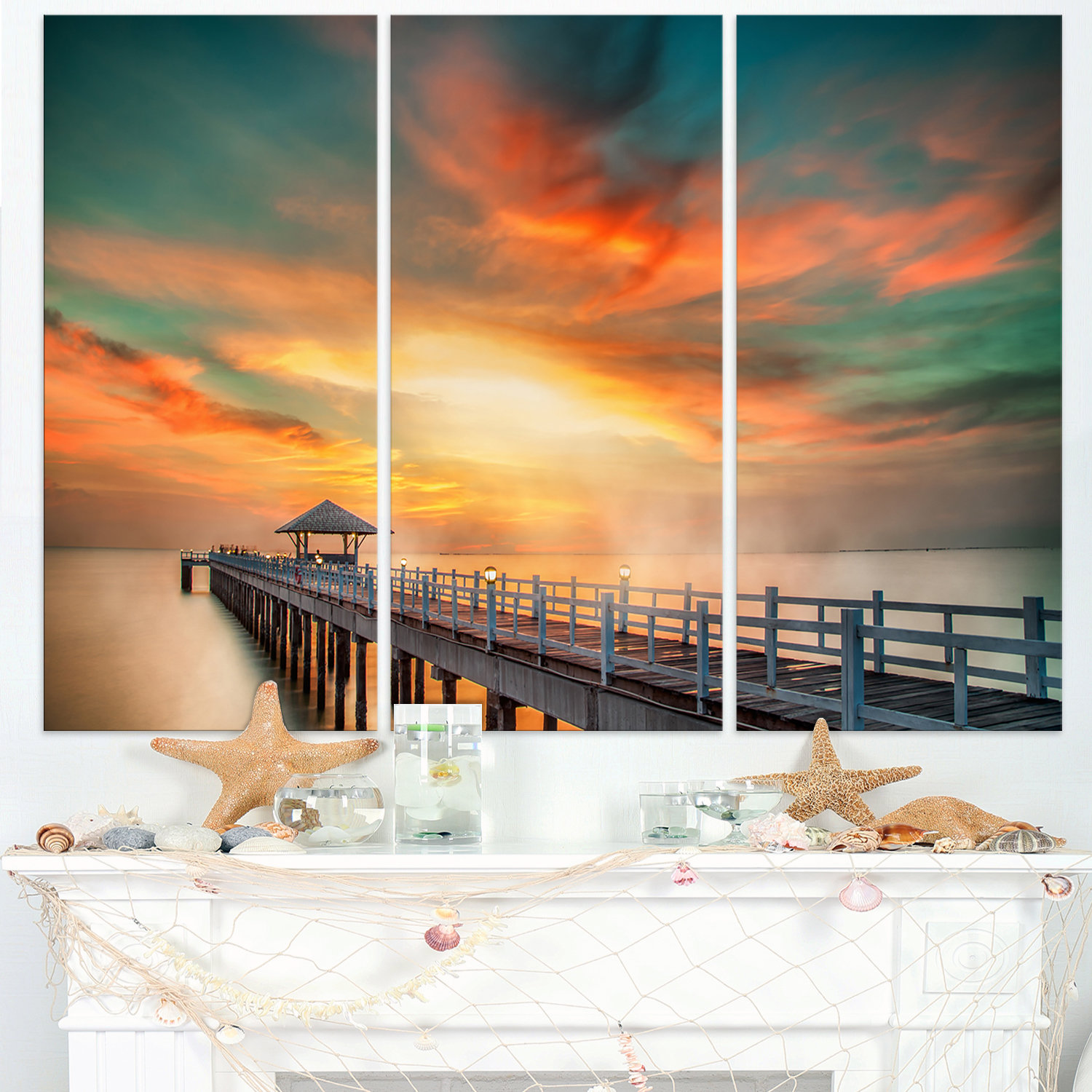 Designart - Wooden Pier - Landscape Photo Canvas Art Print, 36"x28" 3 ...