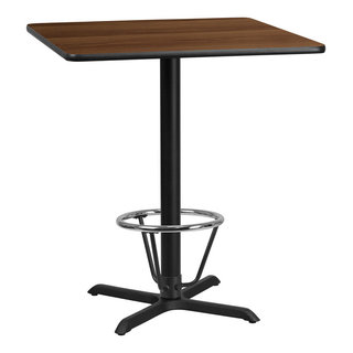 36'' Square Walnut Laminate Table Top With Bar Height Table Base, 36"W ...