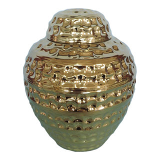 Shimmering And Wavy Textured, decorative Ceramic Lidded Jar, Gold ...