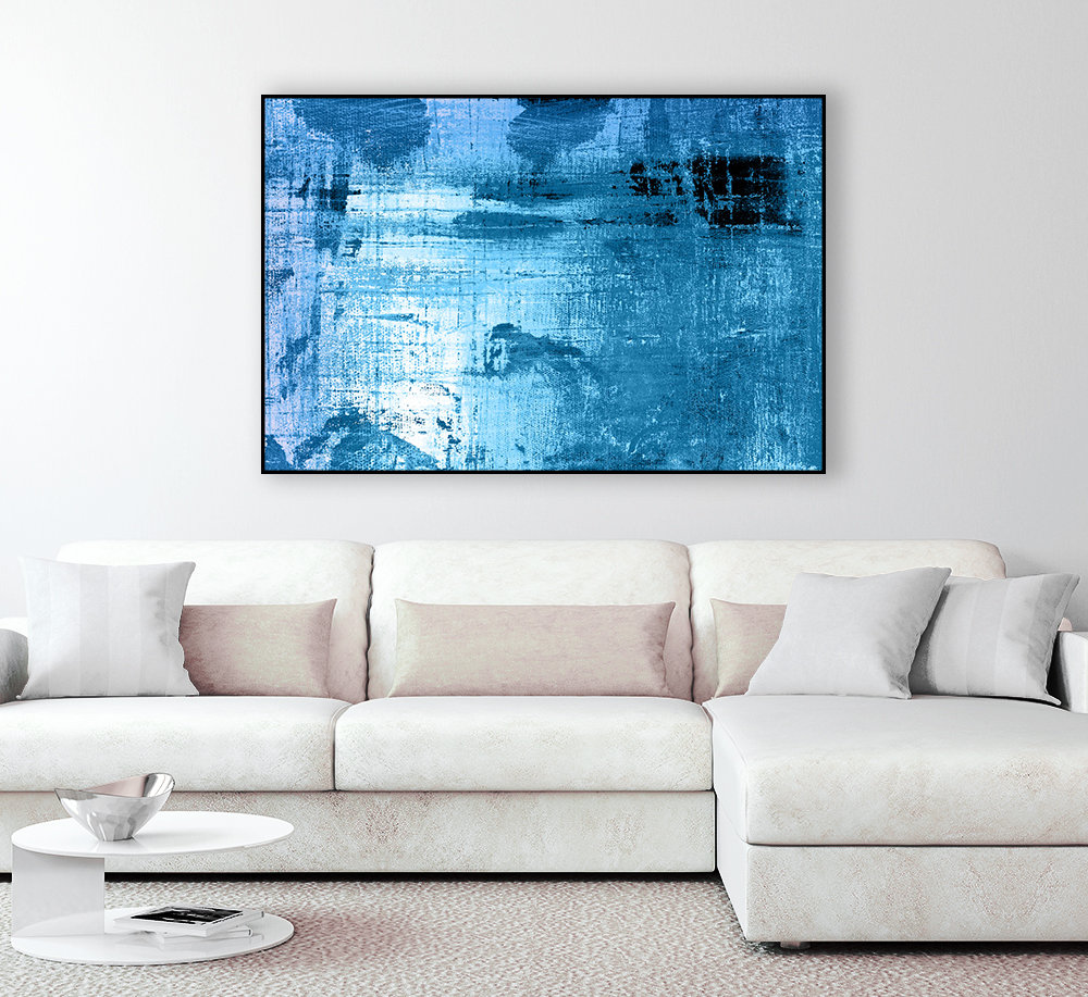 "Bleu" Art block Framed Canvas, 36"x24" - Contemporary - Prints And ...