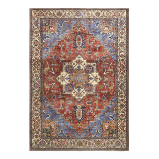 Prescott Vintage Medallion Machine Washable, Rust/Navy Area Rug, 5'3"x7 ...
