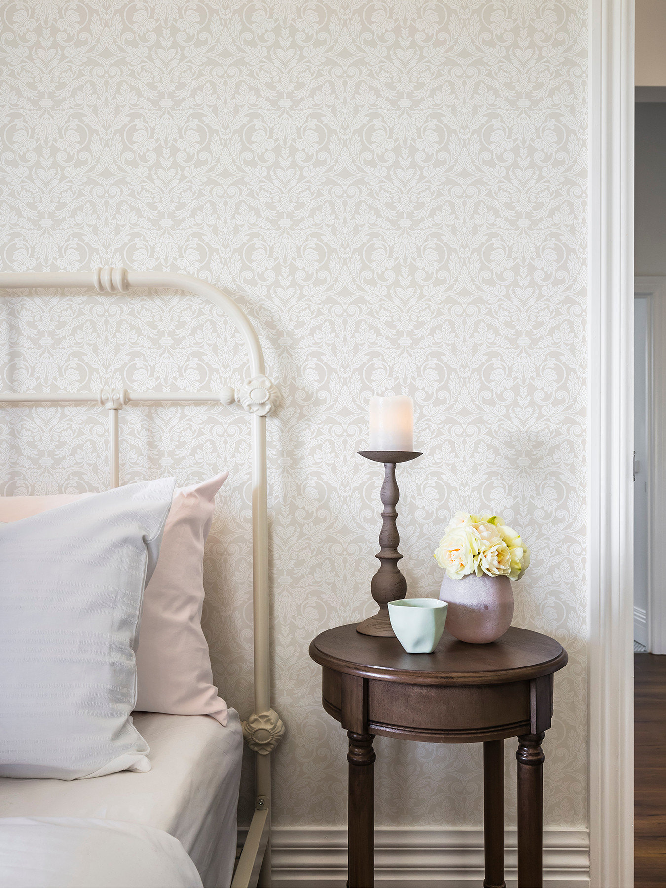 Rosali Cream Scroll Damask Wallpaper, Bolt - Traditional - Wallpaper ...