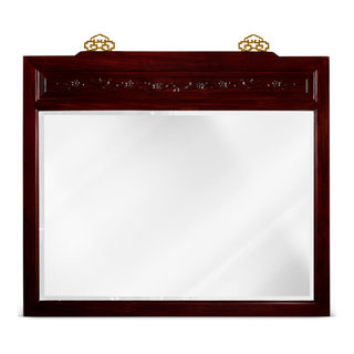 Dark Cherry Elmwood Flower and Bird Asian Wall Mirror - Asian - Wall ...
