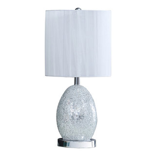 20" Glass Table Lamp, 9W Led, 3 Way Switch, Egg Shape, Silver ...
