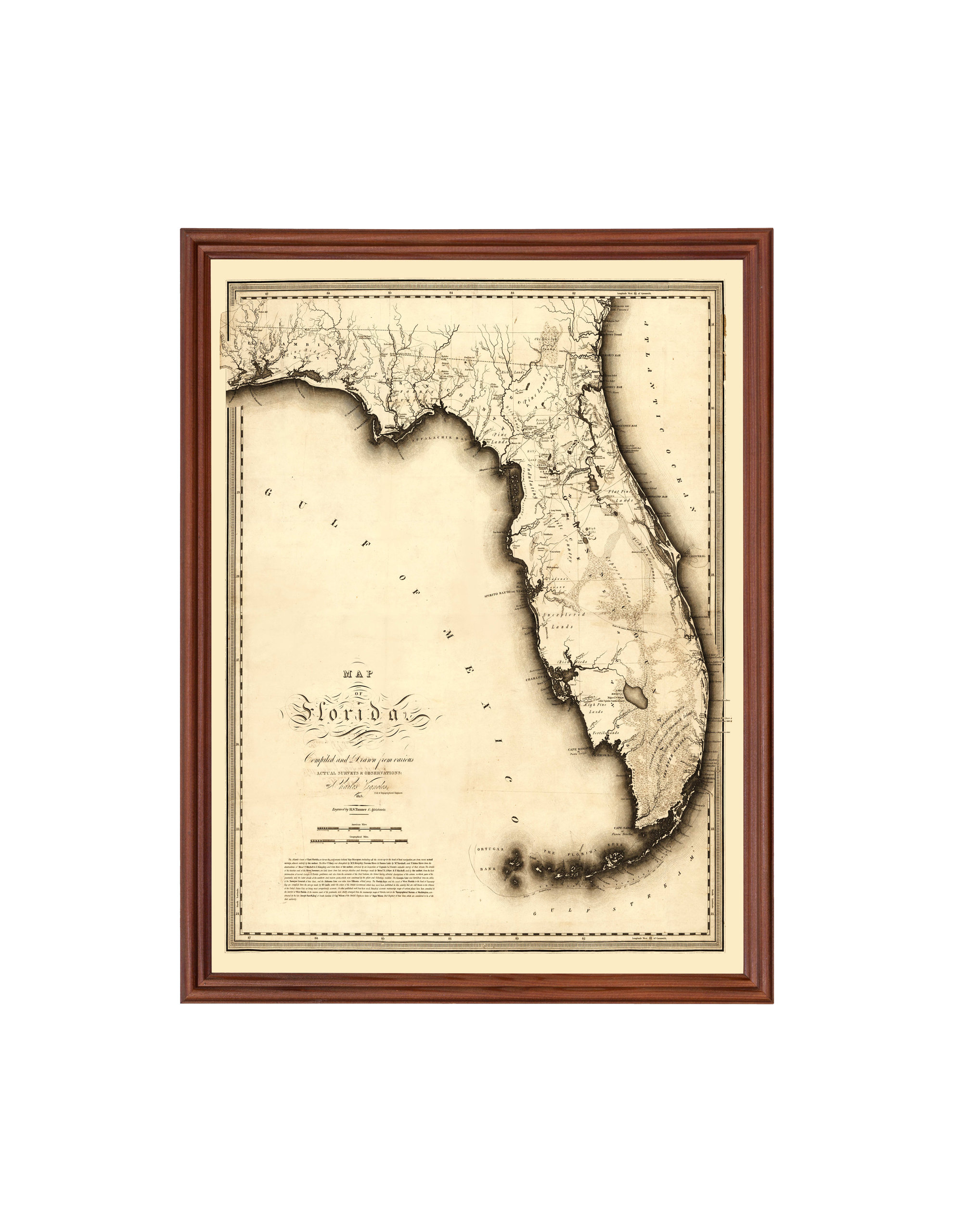 Florida Map Framed Art 1823, Vintage Florida Wall Decor, 18x24 ...