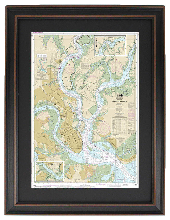 Framed Nautical Chart, Charleston Harbor - Traditional - Prints And ...