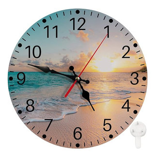 Round Wall Clock Non-Ticking Silent Battery Operated Clock 10" - Beach ...
