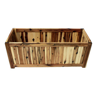 31" Acacia Wood Rectangular Flower Planter, Window Box - Rustic ...