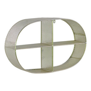 Oval Shape Metal Wall Shelf With 4 Slots, Champagne Silver ...
