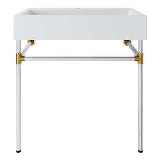 Redeem 32" Silver Stainless Steel Wall-Mount Bathroom Vanity, Silver ...