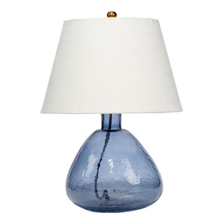Contemporary Coastal Sea Glass Blue Table Lamp 17 in Clear Fat Bottle ...