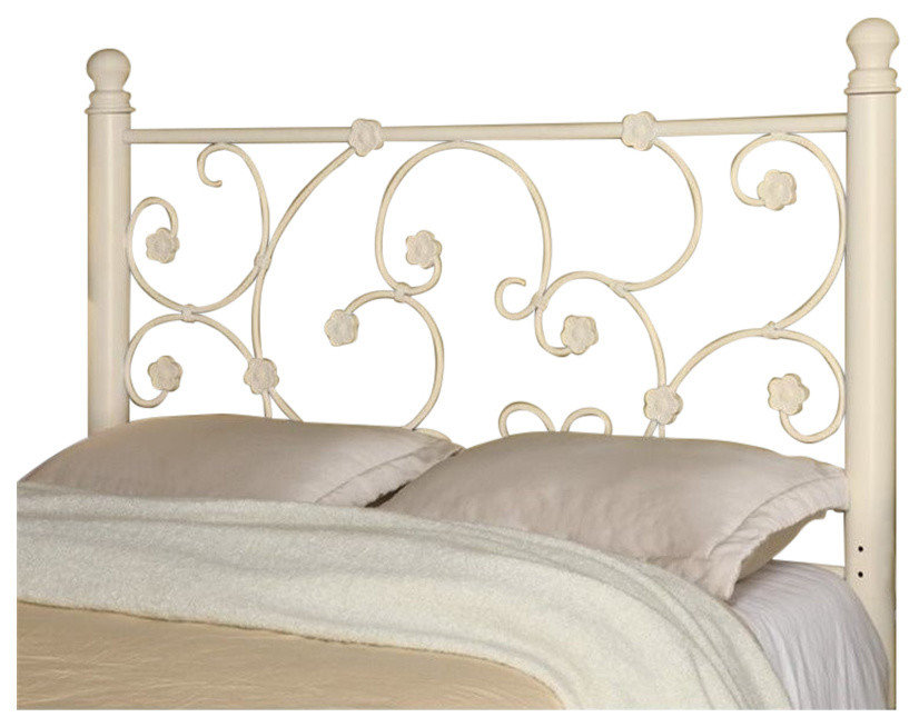 Bowery Hill Floral Traditional Metal Full Queen Headboard in White ...