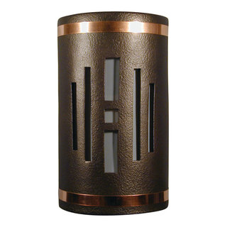 14" Closed Top 1/2 Round Ceramic Sconce, Center Window Design, Anodized ...