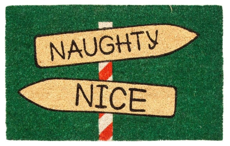 Entryways Naughty or Nice Hand-Woven Coir Welcome Mat - Contemporary ...