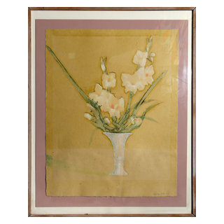 Pink Flowers, Vase, Sylvia Roth, 18.5x23 - Contemporary - Mixed Media ...