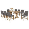 Rustic Wood 9pc Dining Set with Gray Linen Fabric Chairs and Extendable ...