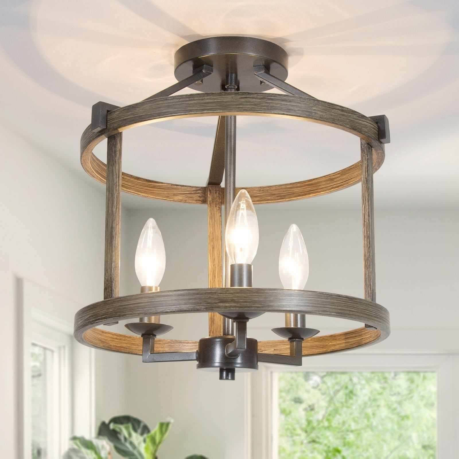 LALUZ 3-Light Foyer Lantern Double Layers Semi-flush Mount Lighting ...