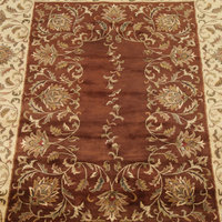 Indian French Toile Carpet Bordered Oriental Hand-Tufted Area Rug ...