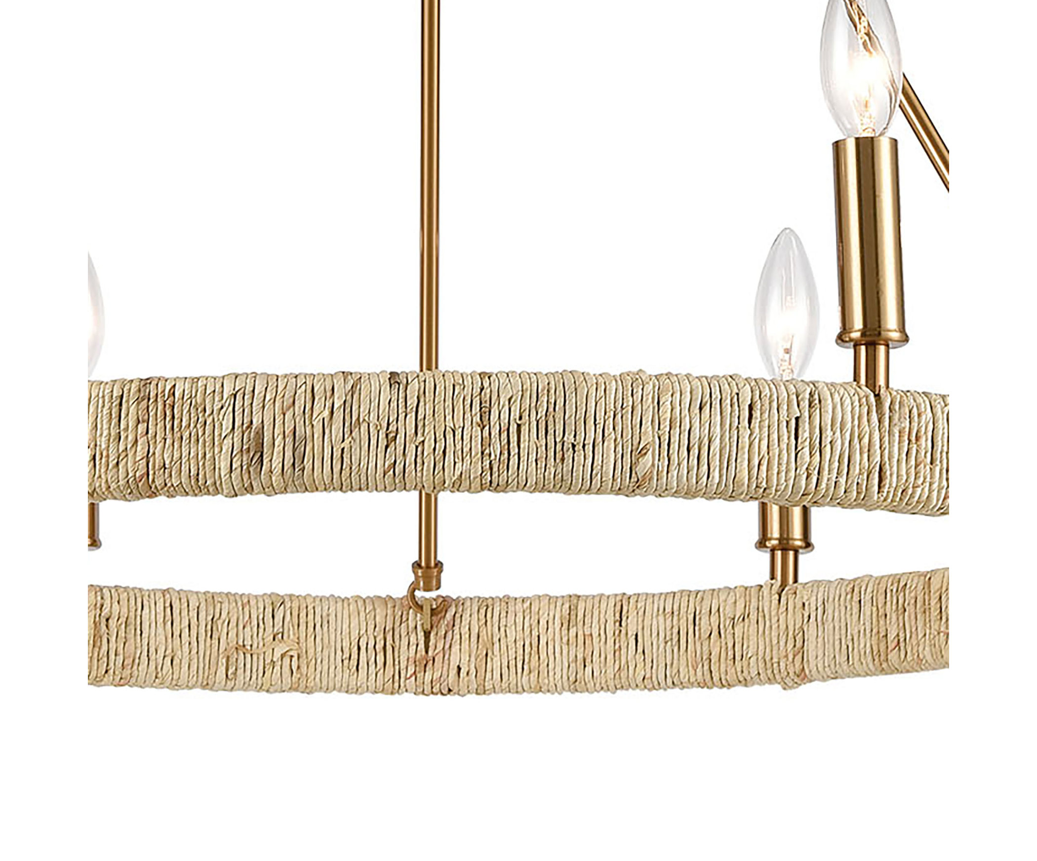 Abaca 6-Light Chandelier, Satin Brass With Abaca Rope Accents - Beach ...