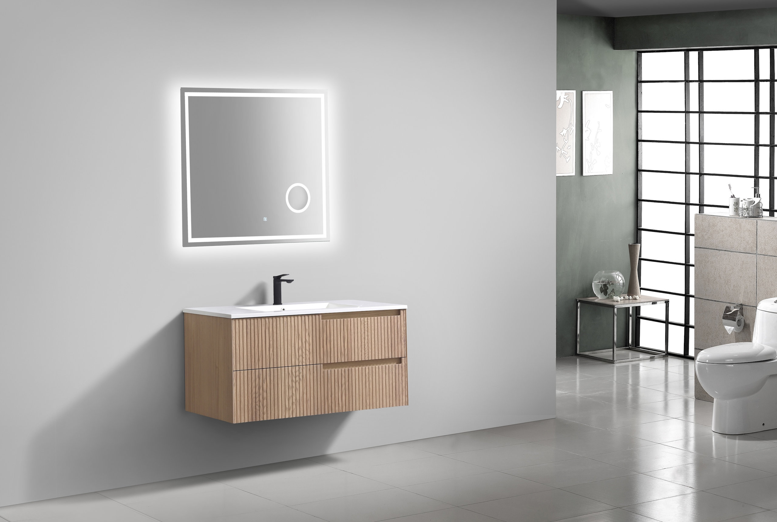 Fiore Wall Mount Modern Bathroom Vanity, Oakwood, 40" - Contemporary ...