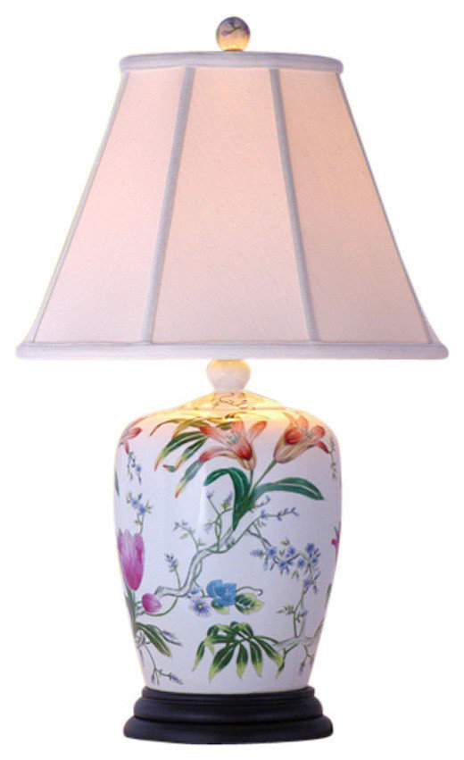 Chinese Floral Motif Porcelain Ginger Jar Table Lamp 25.5" - Asian ...