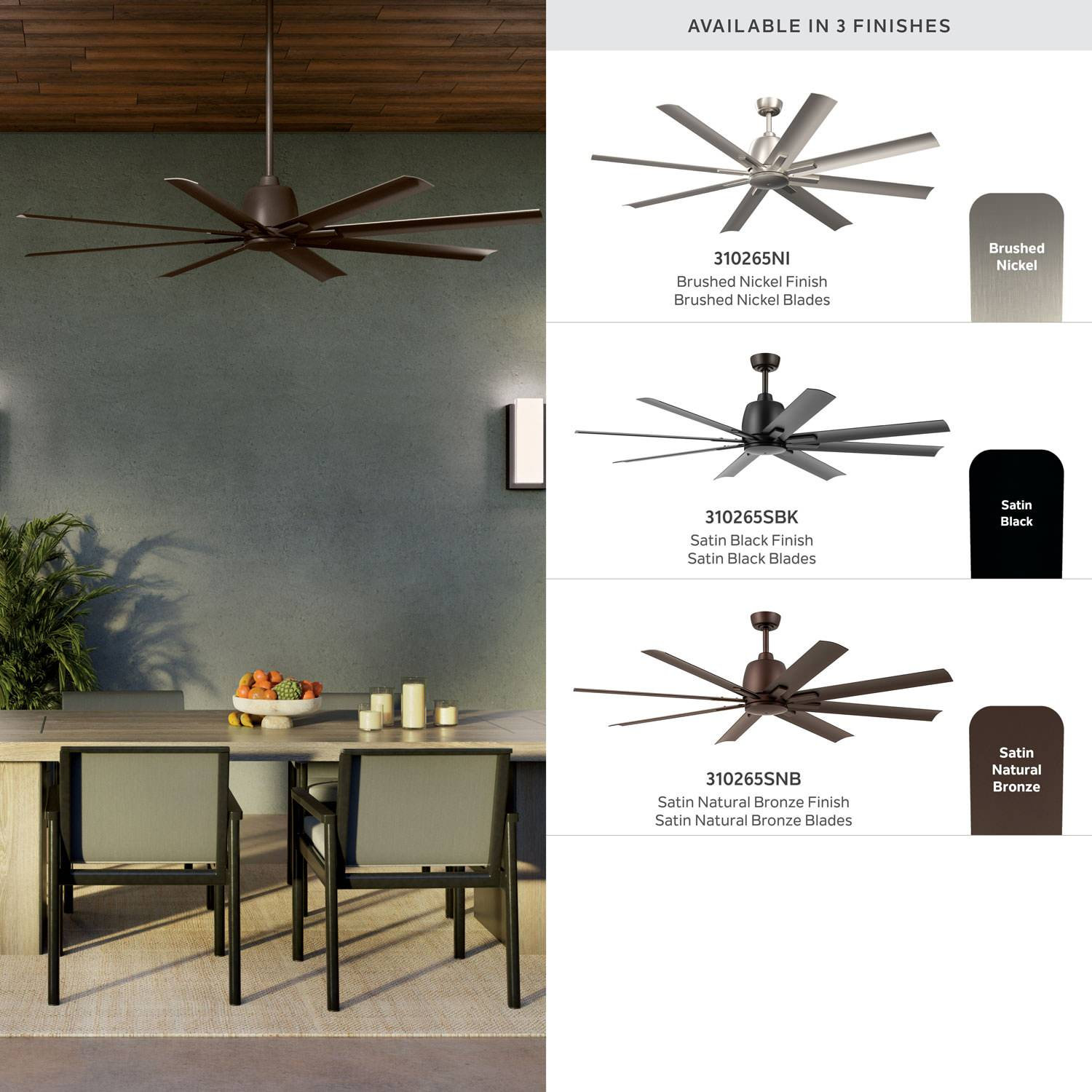 65" 8 Blade Ceiling Fan, Brushed Nickel - Transitional - Ceiling Fans ...