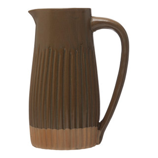 Stoneware Ribbed Pitcher, Matte Brown Reactive Glaze - Transitional ...