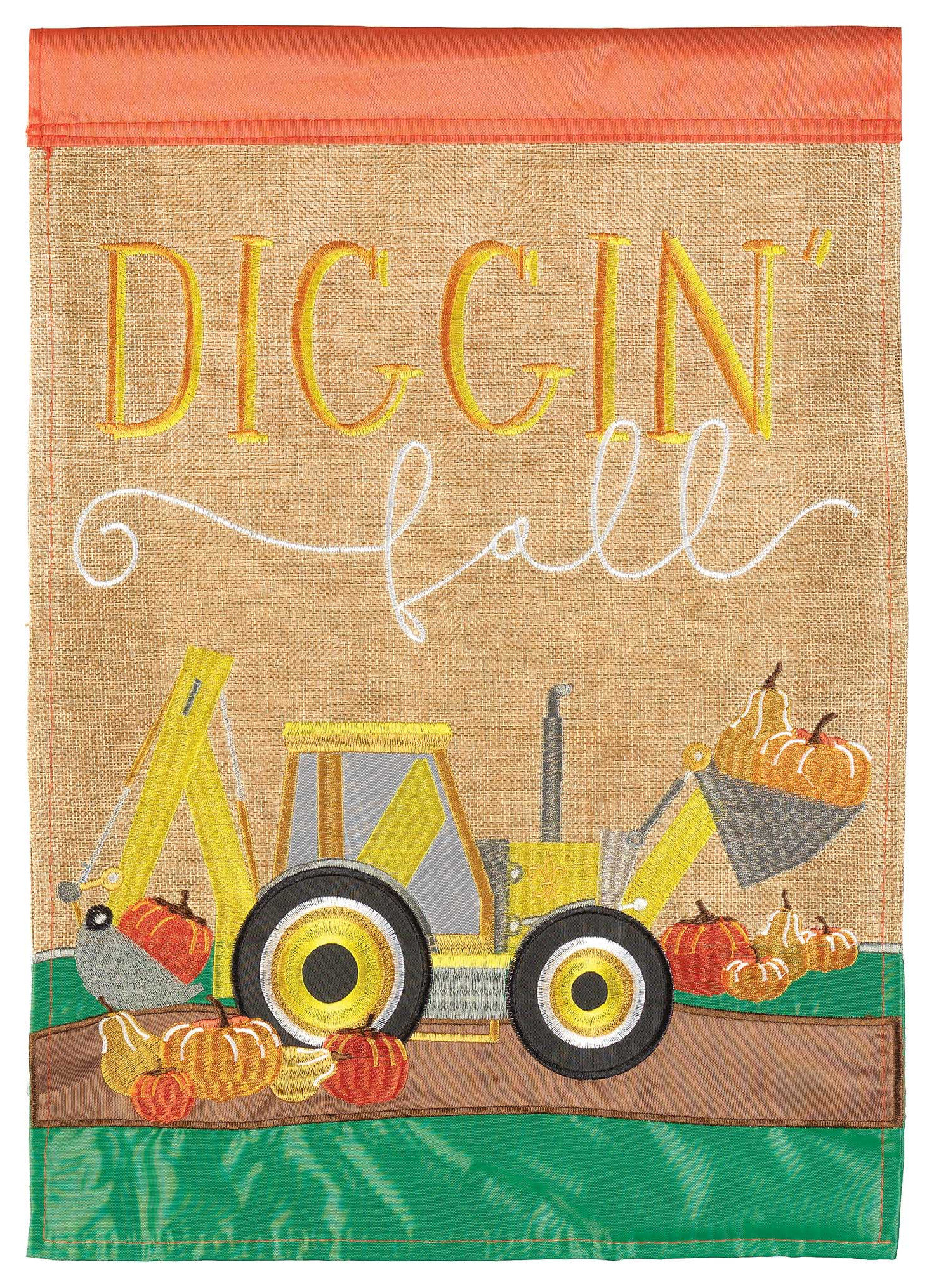 Diggin' Fall Backhoe Flag, Burlap - Traditional - Flags And Flagpoles ...