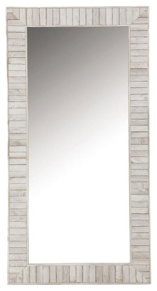 Pemberly Row Farmhouse Glass Rectangular Wall Mirror in White ...