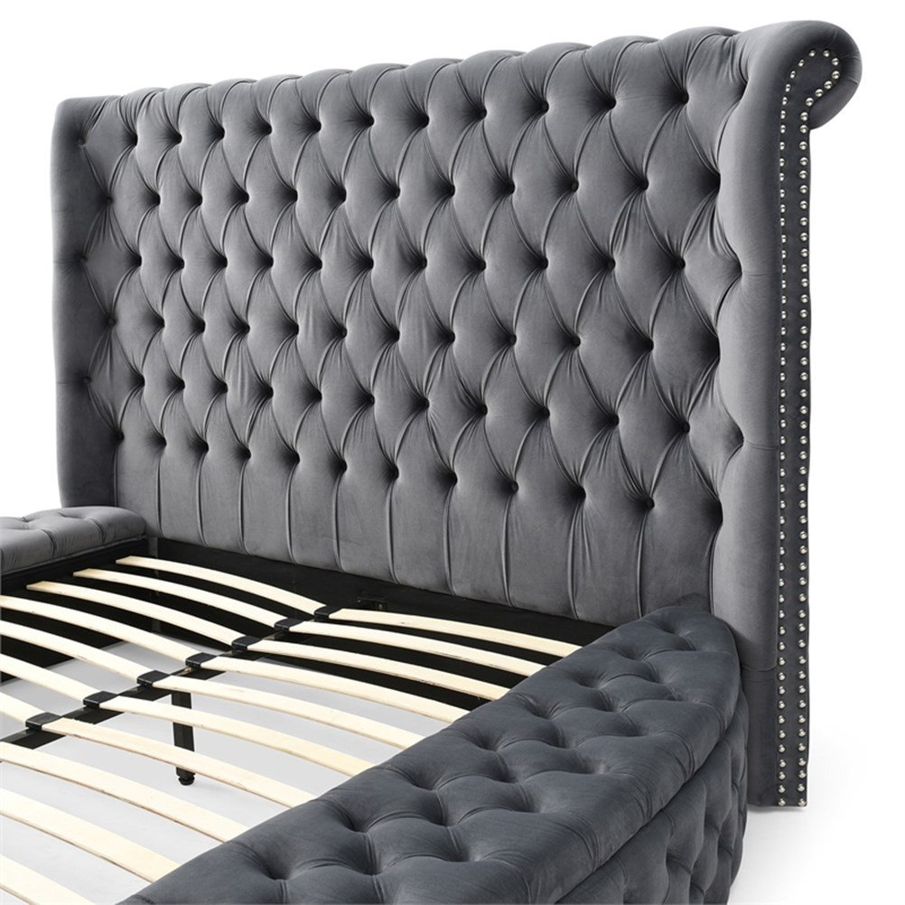 Better Home Products Elizabeth 91 x 101" Velvet Round Storage Queen Bed ...