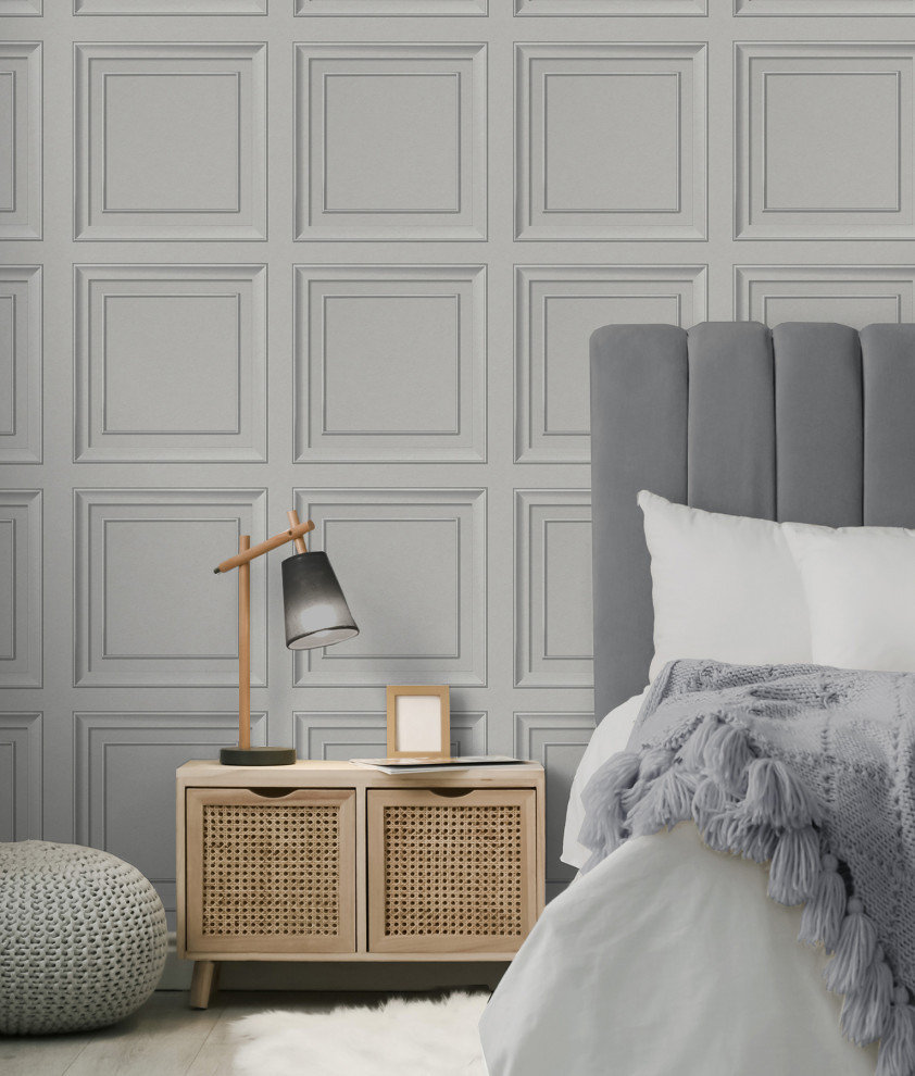 Distinctive Grey Square Panel Wallpaper, Bolt - Transitional ...