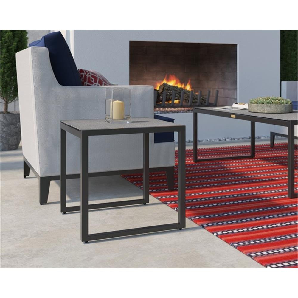 Tommy Hilfiger Hampton Outdoor Side Table with Gray Pebbled Glass ...