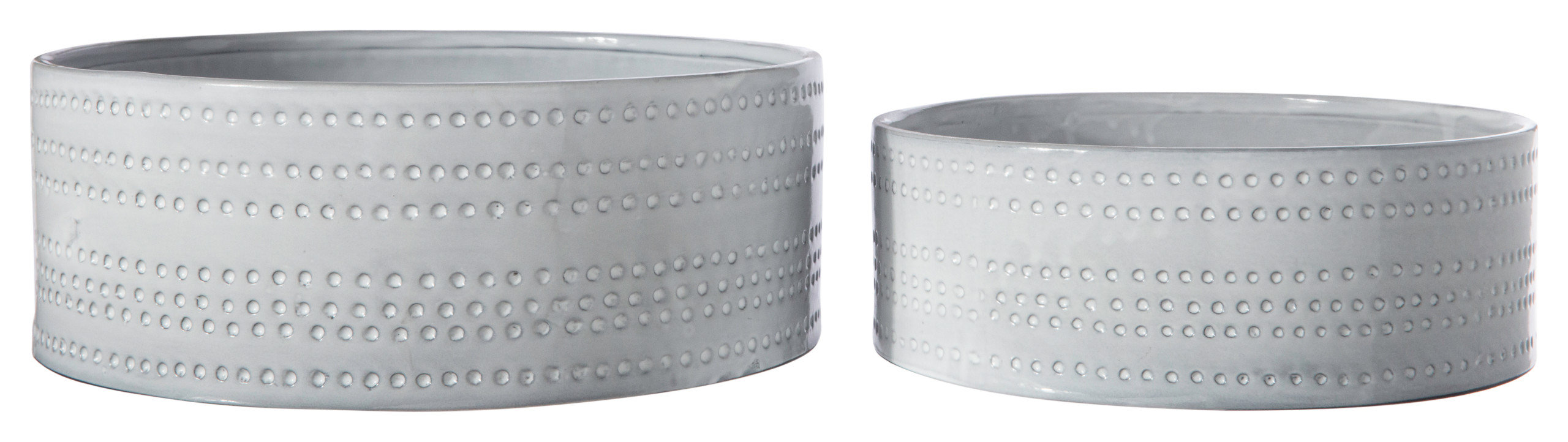 Round Ceramic Bowl with Embossed Dotted Design Gloss Gray Finish, Set ...