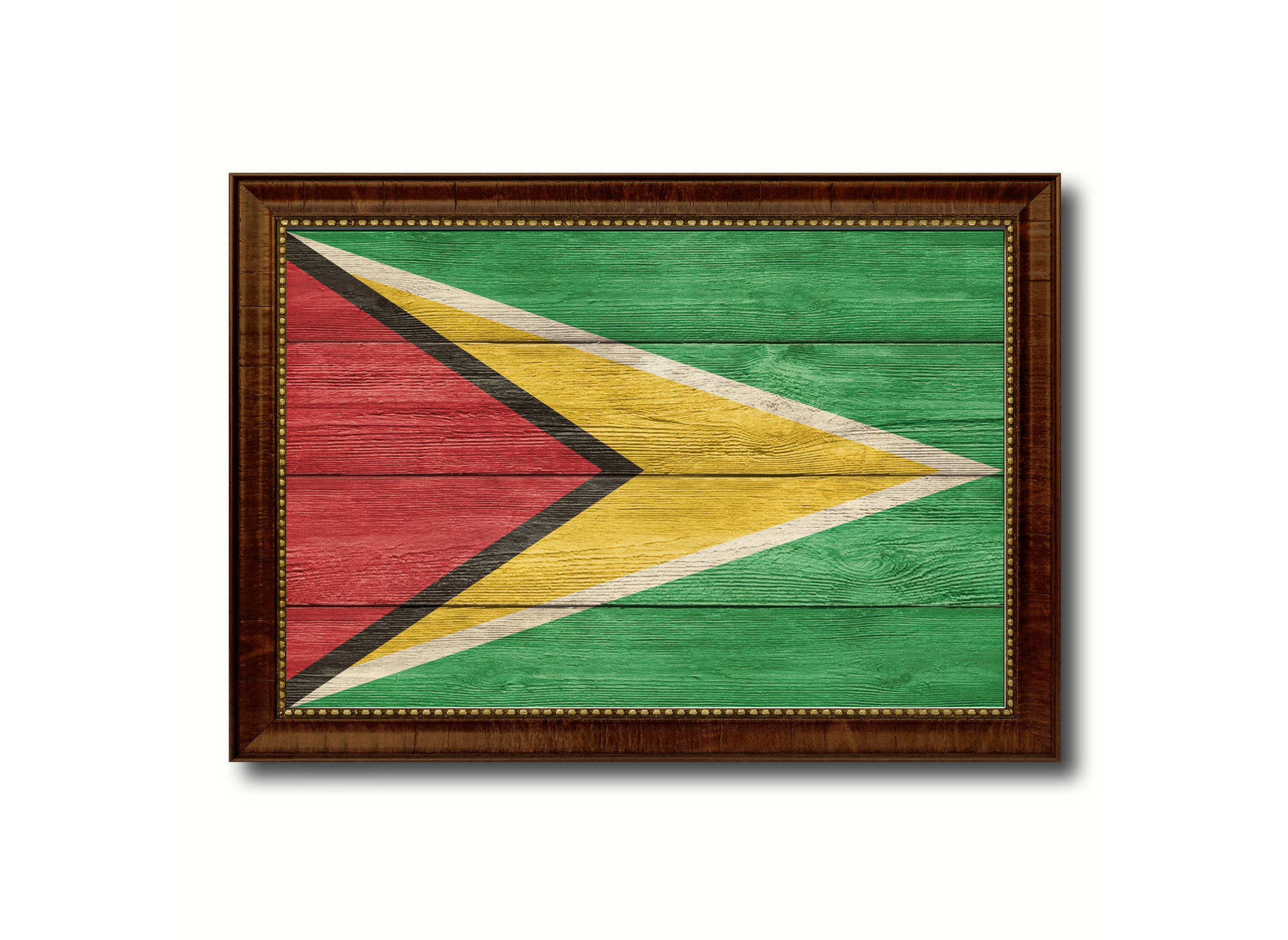 Guyana Country Textured Flag Print With Brown Gold Frame, 23" X 33 ...